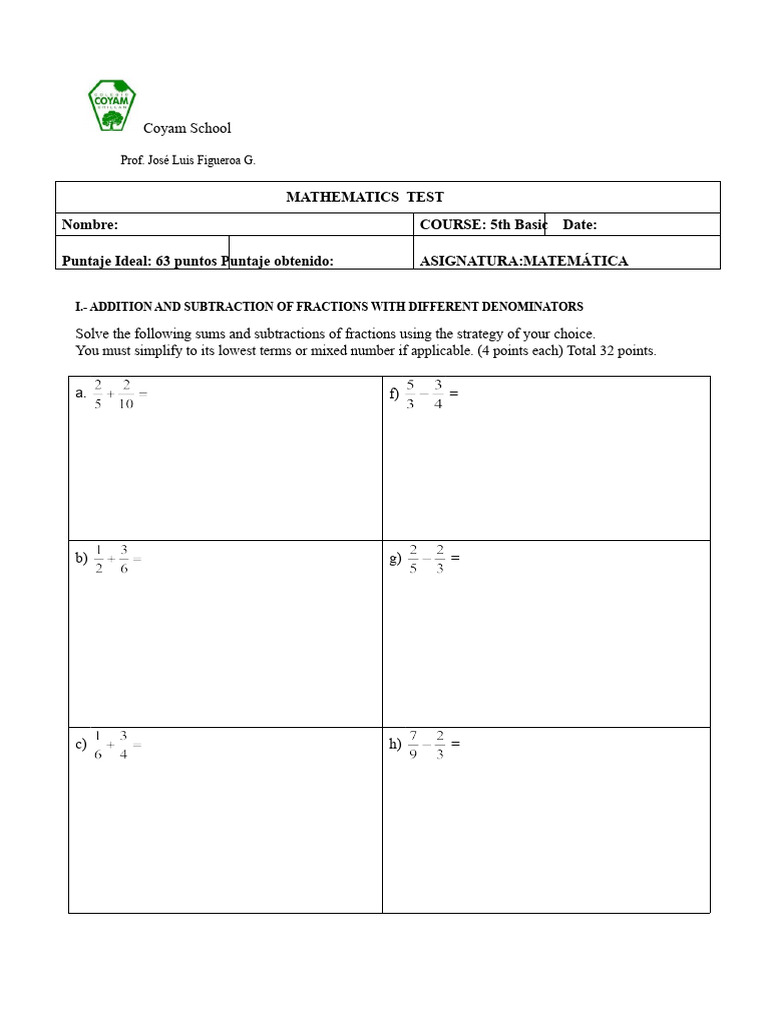 Test-5th-Grade-Sum-and-Subtraction-of-Fractions With Different ...