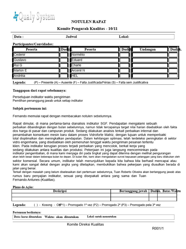 Notulen Rapat Komite Kualitas 10/11 | PDF