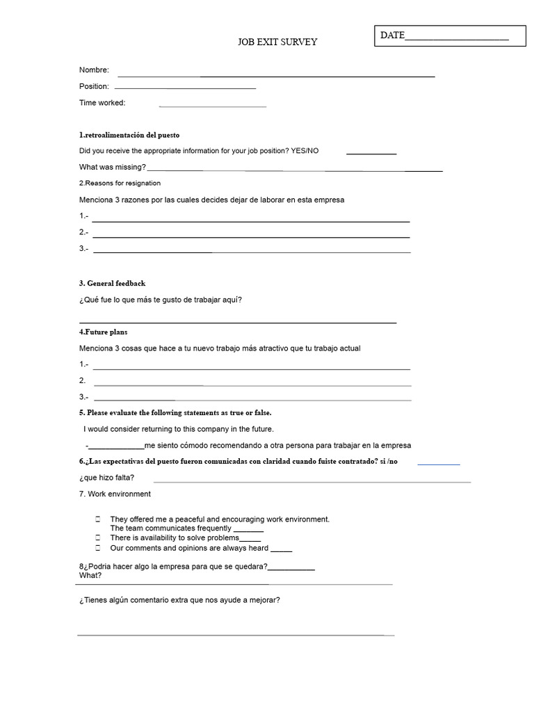 Work Exit Survey | PDF
