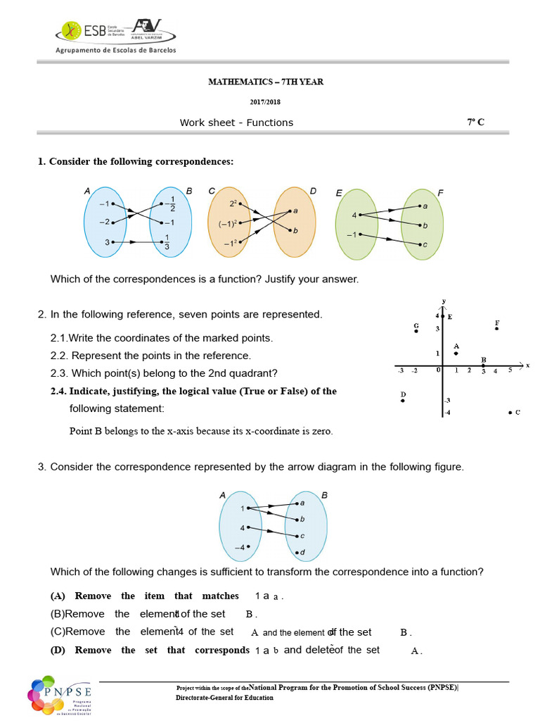 Work Sheet - Functions 7th Grade C | PDF | Function (Mathematics ...