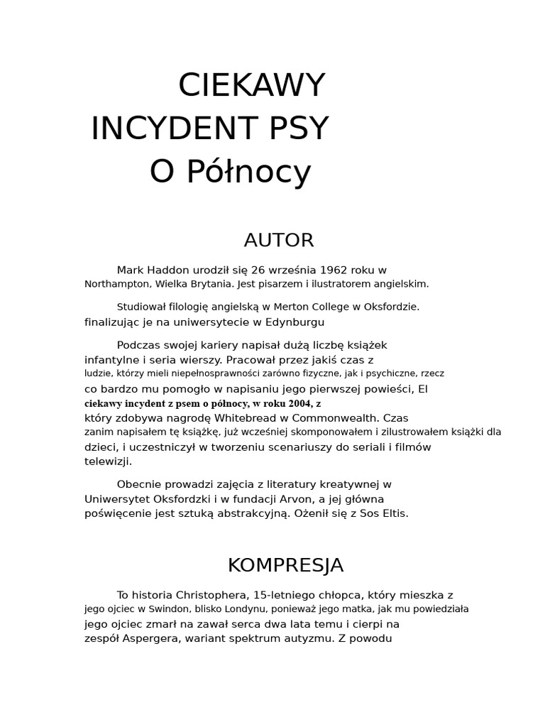Ciekawy Przypadek Psa W Nocy | PDF