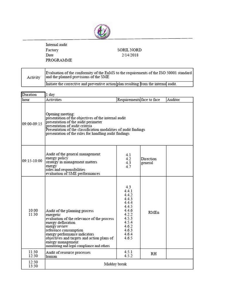ISO 50001 Internal Audit Overview | PDF | Audit | Internal Audit