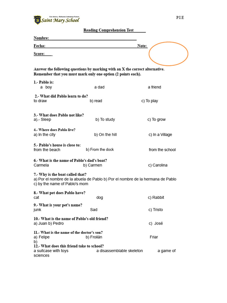 Reading Comprehension Test The Things of Pablo | PDF | Chess Openings ...