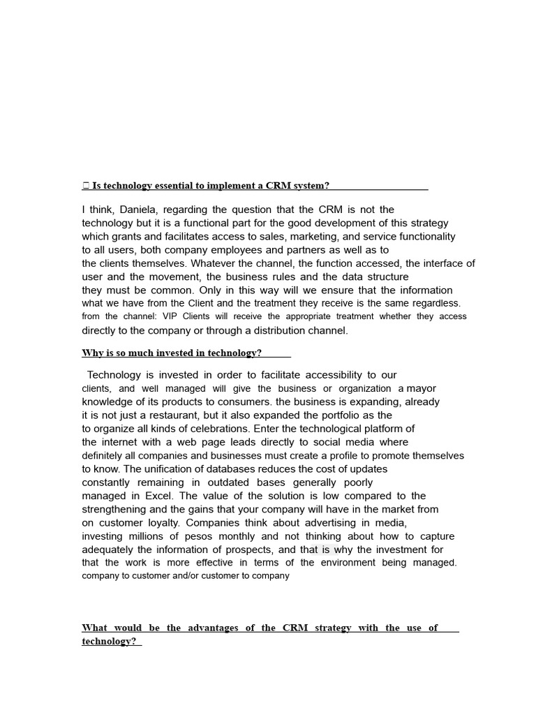 Technology Is Essential For Implementing A CRM System. | PDF | Customer ...