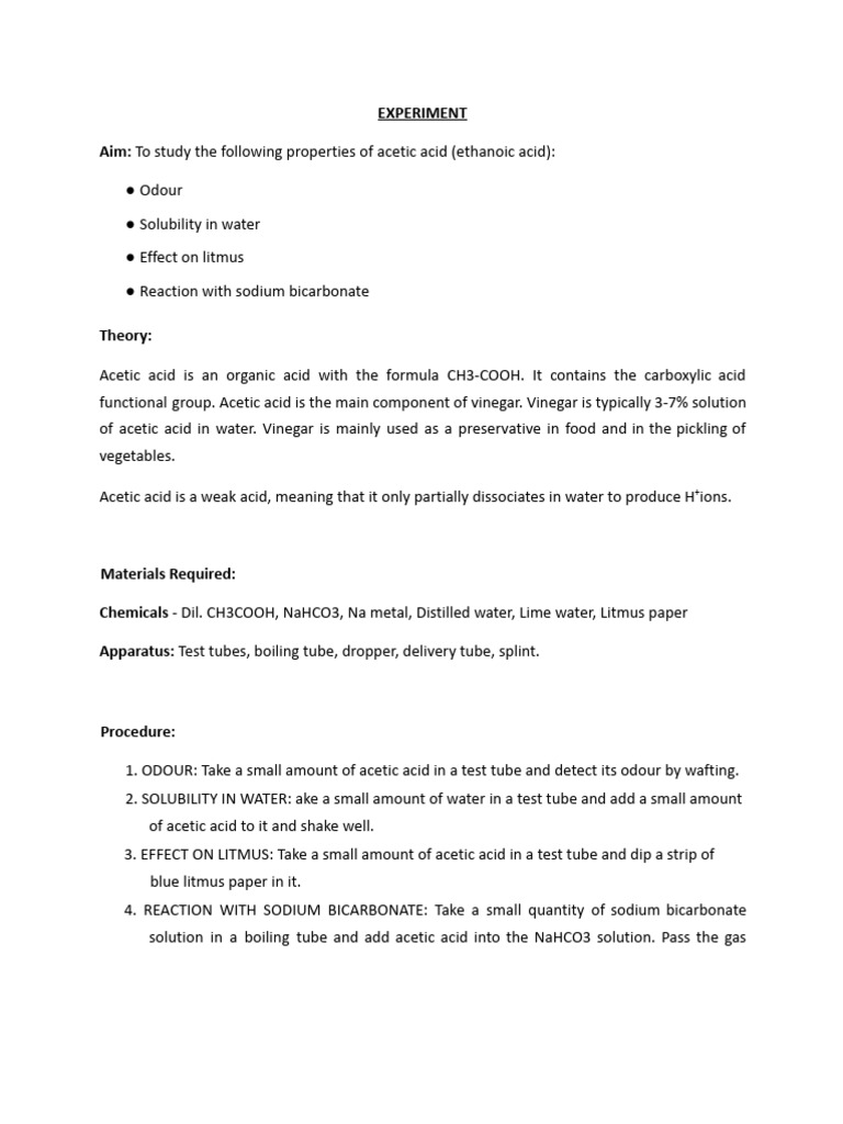 Properties of Acetic Acid Experiment | PDF
