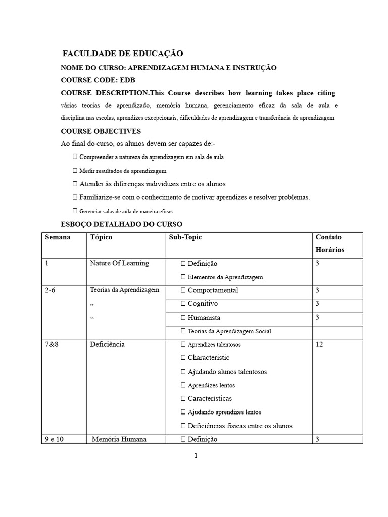 Notas de Aprendizagem Humana BES 2021 | PDF | Aprendizado | Memória