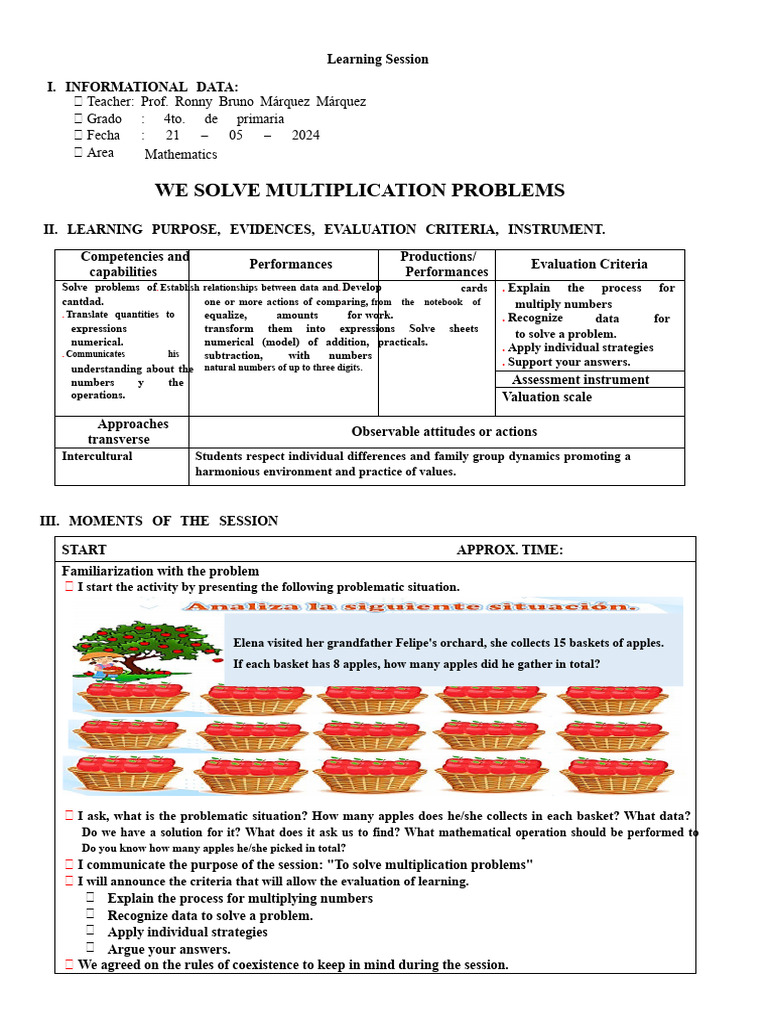 Multiplication Problem Solving Session | PDF | Learning | Psychological ...