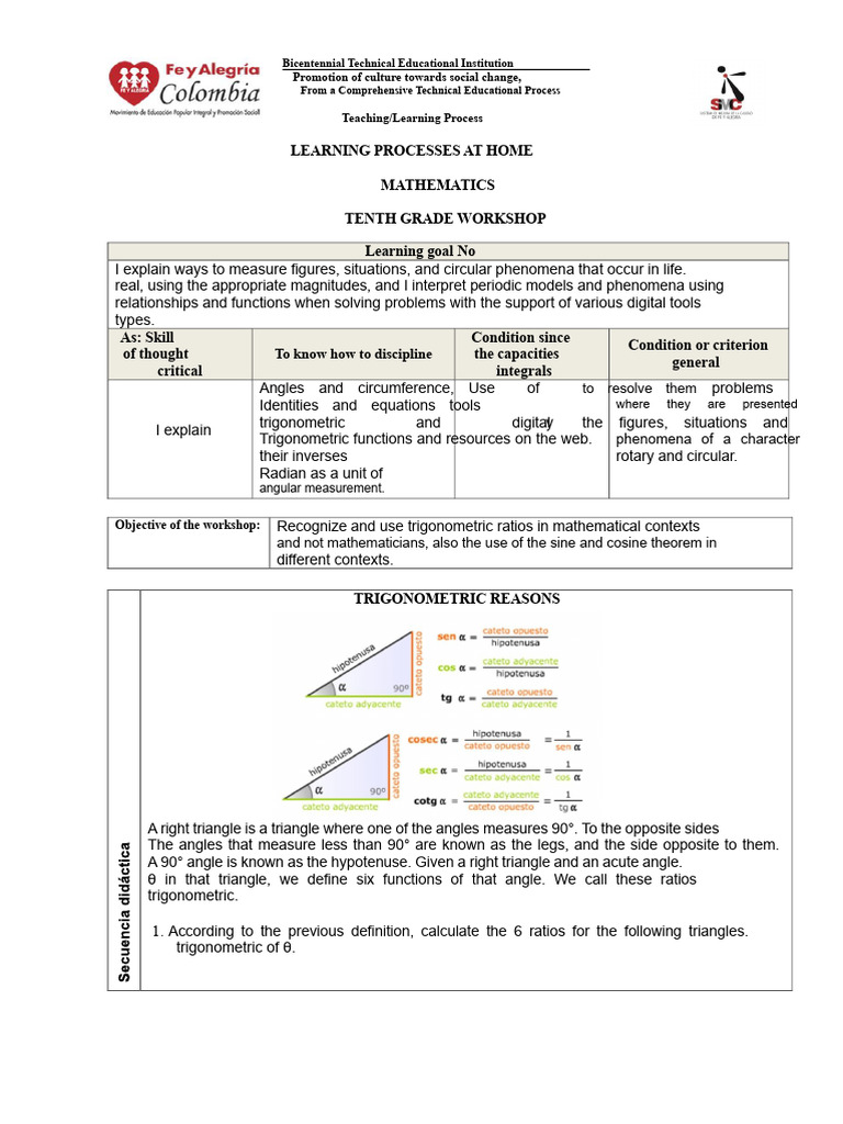 Trigonometric Ratios Workshop | PDF | Trigonometric Functions ...