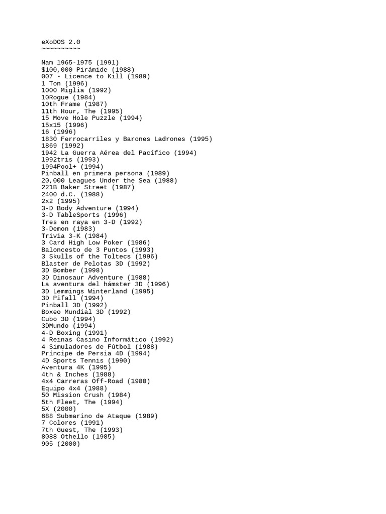 Lista de Juegos eXoDOS 2.0 | PDF