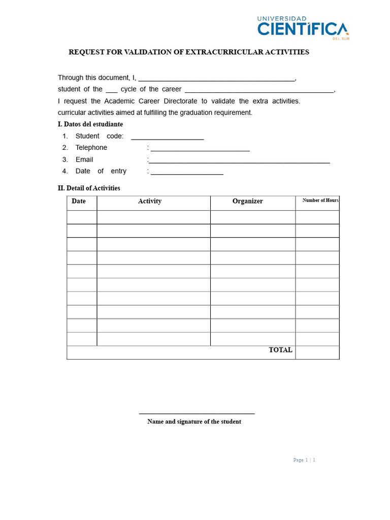 Validation Request for Extracurriculars | PDF