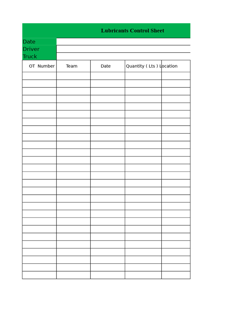 Lubricants Control Sheet Overview | PDF
