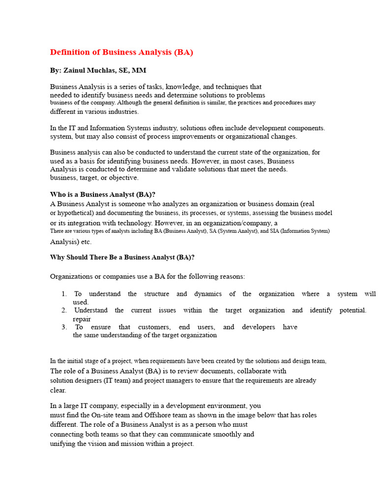 Understanding Business Analysis (BA) (1) | PDF | Business Analysis ...