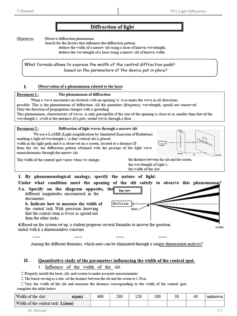 Tp 6 Diffraction of Light Bis 2 | PDF | Diffraction | Wavelength