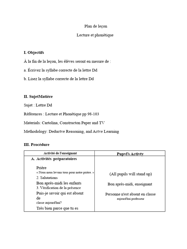 Leçon sur la lettre Dd : Lecture et Phonétique | PDF | Linguistique ...