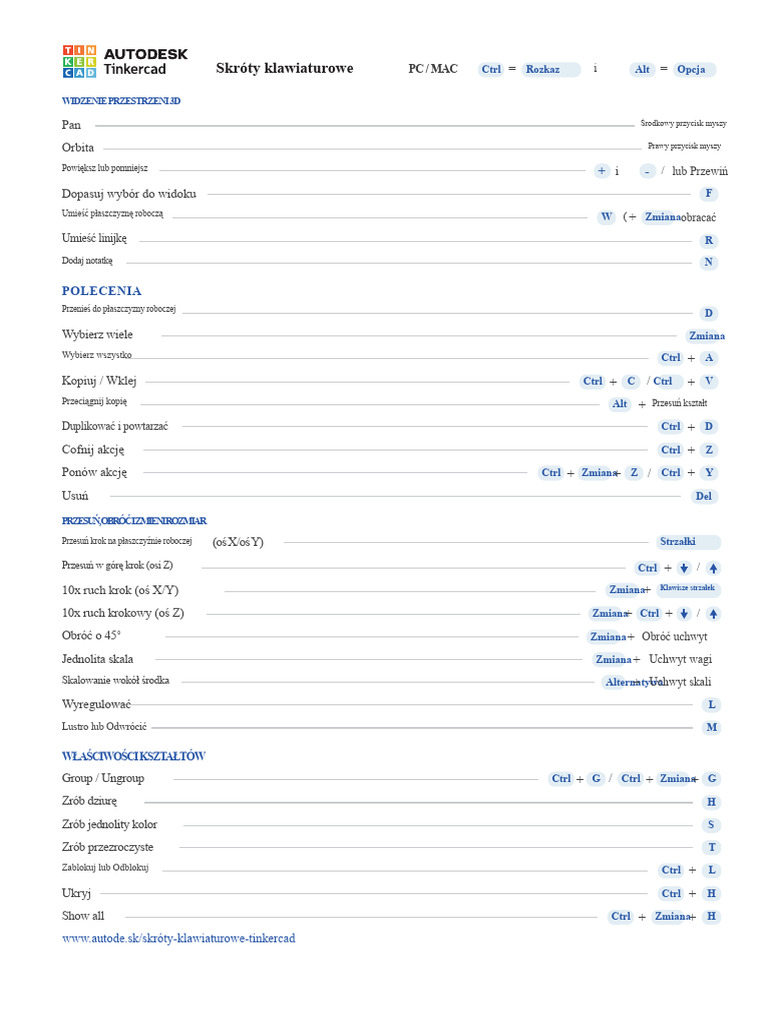 Skróty Klawiszowe Tinkercad Do Wydruku W Formacie Pełnoformatowym ...