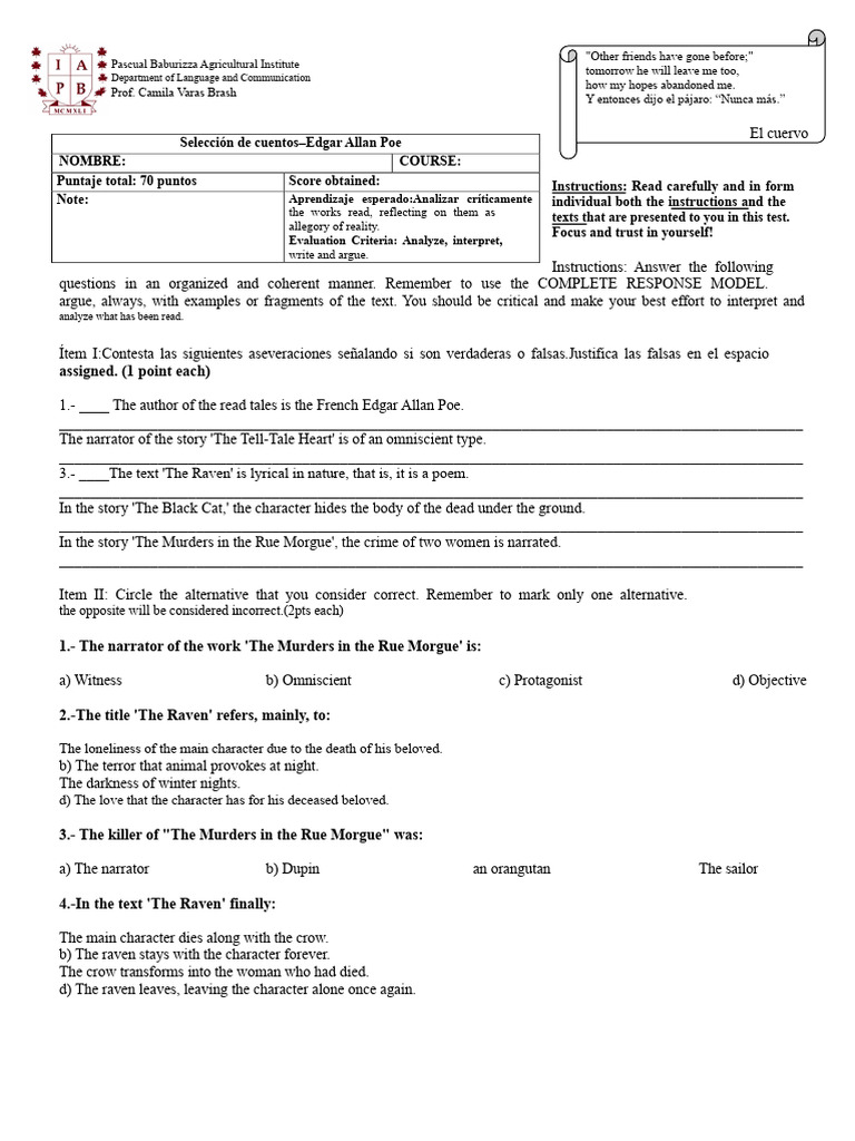 Test_Stories_of_Edgar_Allan_Poe_First.docx | PDF | The Murders In The ...