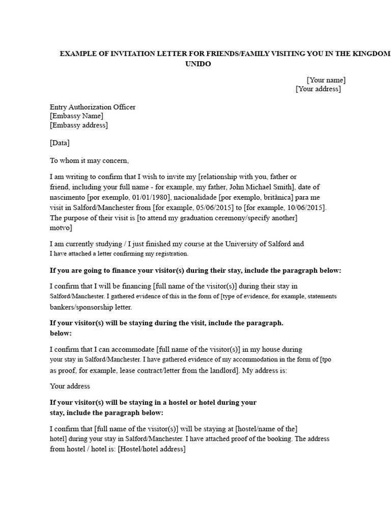 Invitation Letter Template for Visitors | PDF