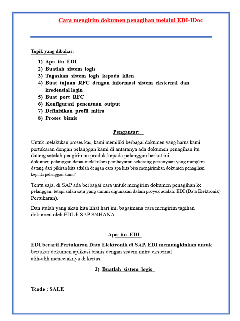 Cara Mengirim Dokumen Penagihan Melalui EDI IDoc PDF | PDF