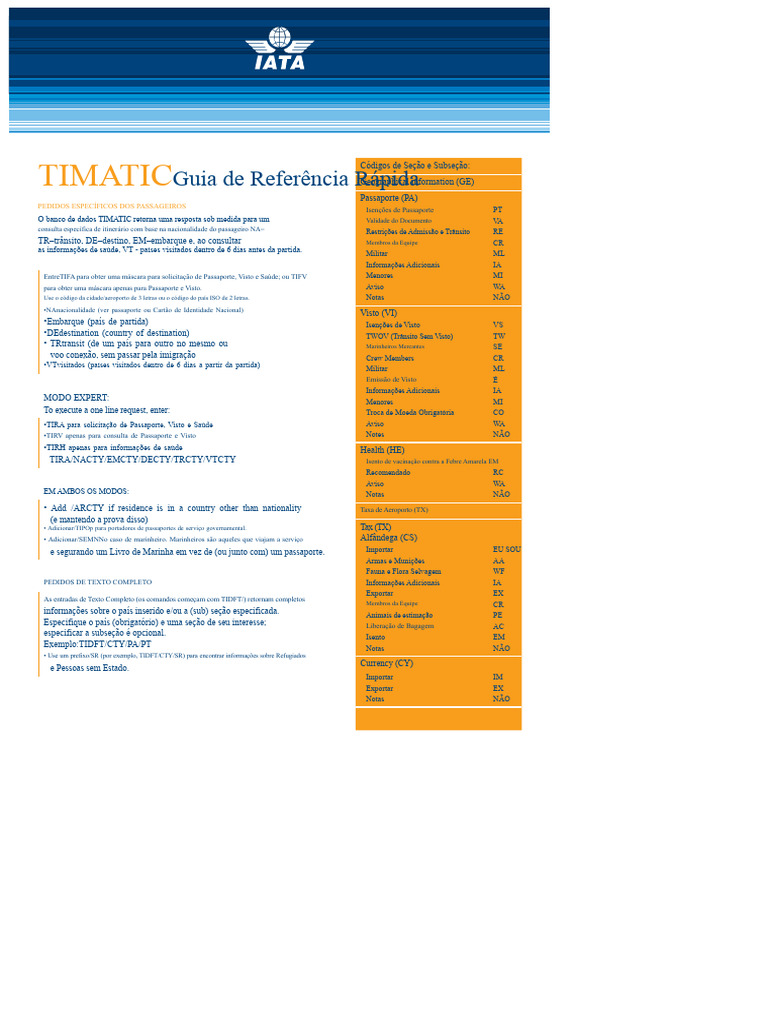 Guia Rápido TIMATIC: Comandos e Códigos | PDF | Visto para viagem ...