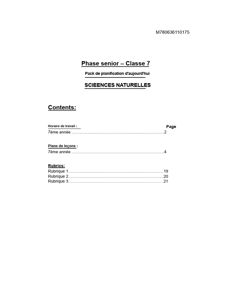 Pack de Planification de Sciences Naturelles de La 7e Année D'aujourd ...