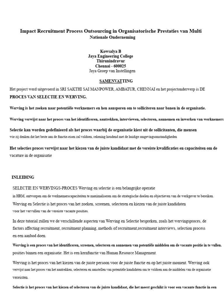 Wervings - en Selectieproces Impact Van de MNC-industrie | PDF