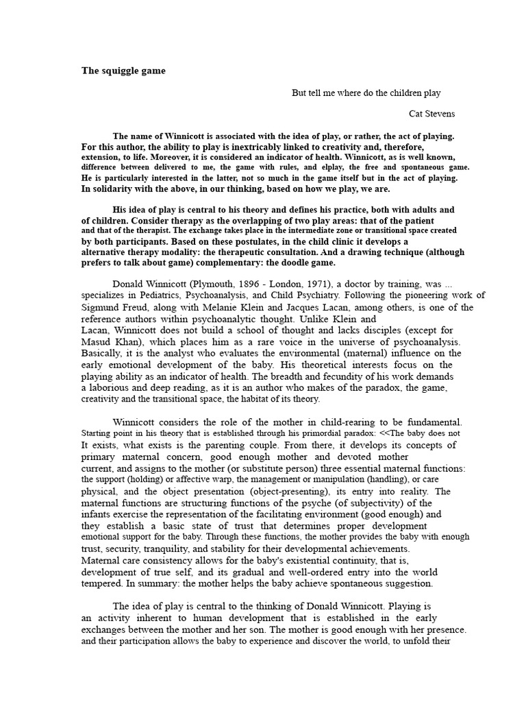 Understanding Winnicott's Squiggle Game | PDF | Psychotherapy ...