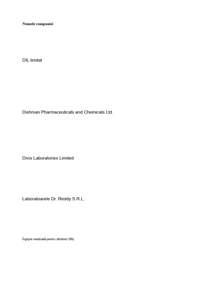 Lista Companiilor Farmaceutice Și Adresele Acestora | PDF ...