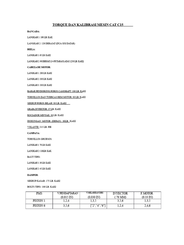 Kalibrasi dan Torque Mesin Cat C15 | PDF