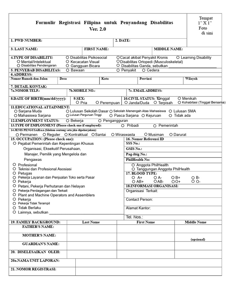 Formulir Registrasi PWD Filipina | PDF