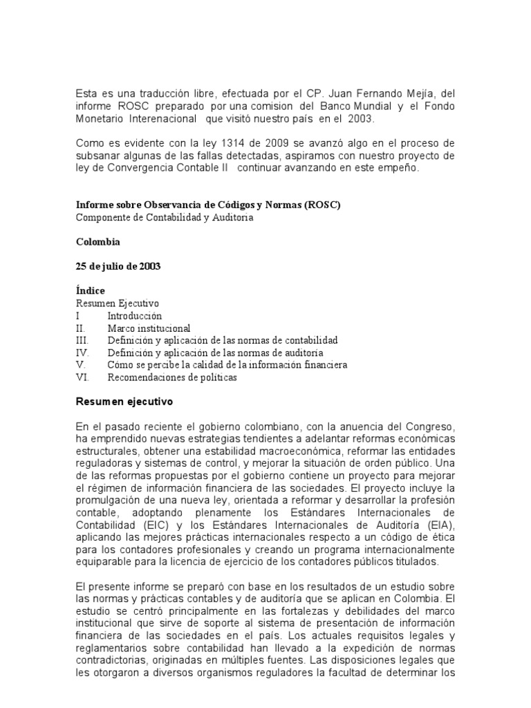 Informe Rosc | PDF | Auditoría financiera | Contador