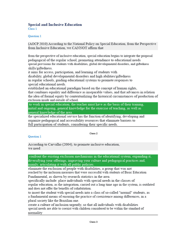 Special and Inclusive Education | PDF | Special Education | Inclusion ...