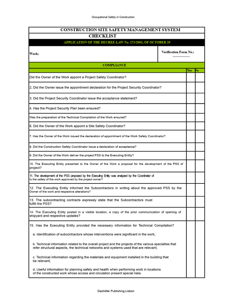 Construction Site Safety Management System Checklist | PDF ...