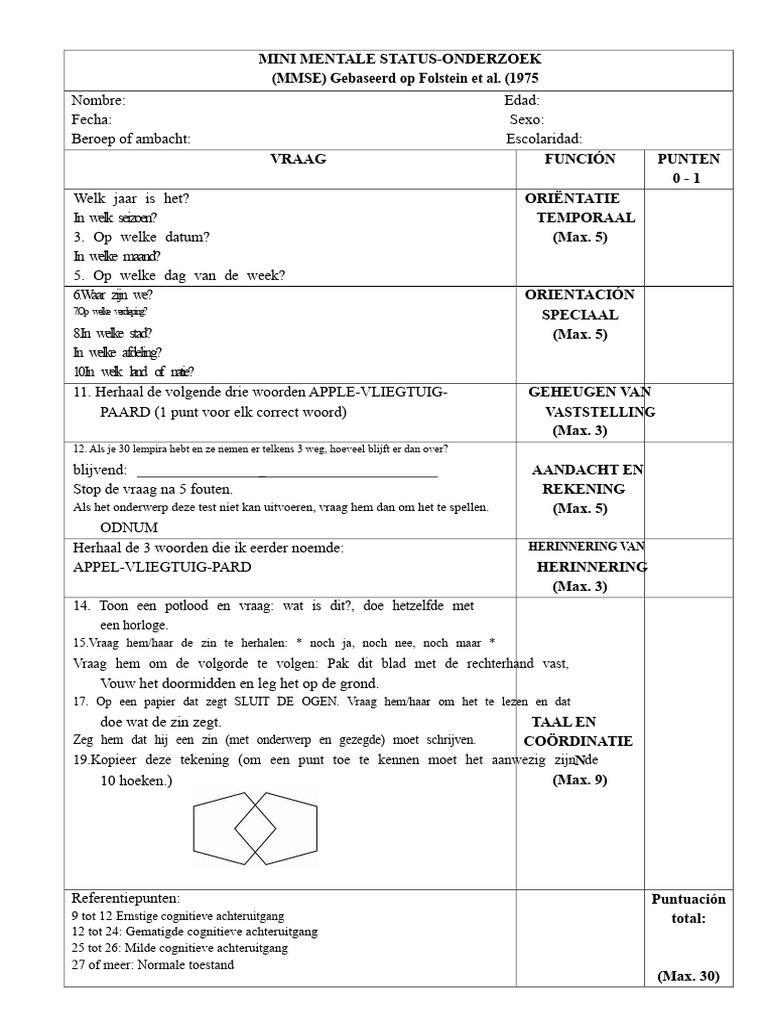 Mini Mentale Status Evaluatie | PDF