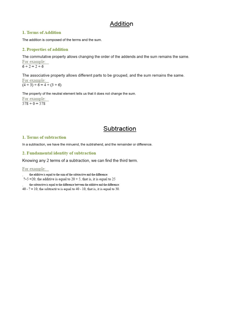 Addition, Subtraction, Multiplication, Division | PDF | Division ...