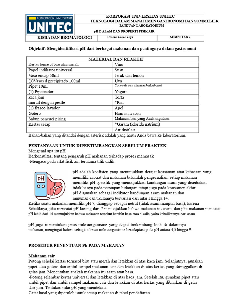 Panduan Praktikum pH dalam Gastronomi | PDF