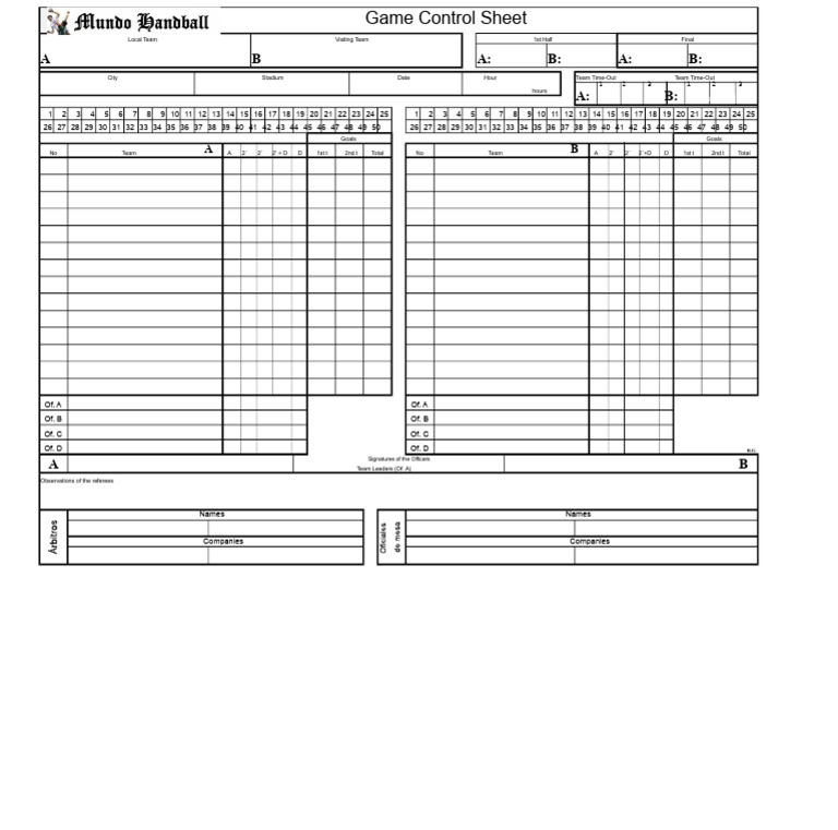 Game Control Sheet for Sports Events | PDF | Sports | Sports Rules And ...