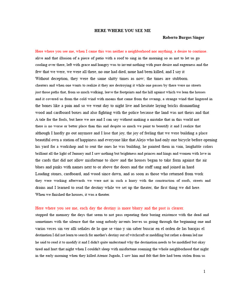 Here Where You See Me, Roberto Burgos Cantor | PDF