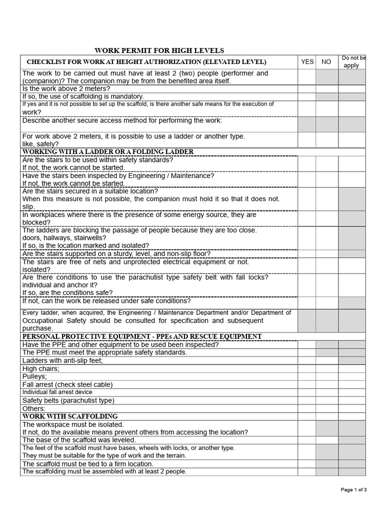 Work Permit Checklist for Heights | PDF | Scaffolding | Stairs