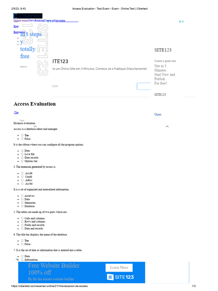 Access Evaluation - Test Exam - Exam - Online Test - Cibertest | PDF ...