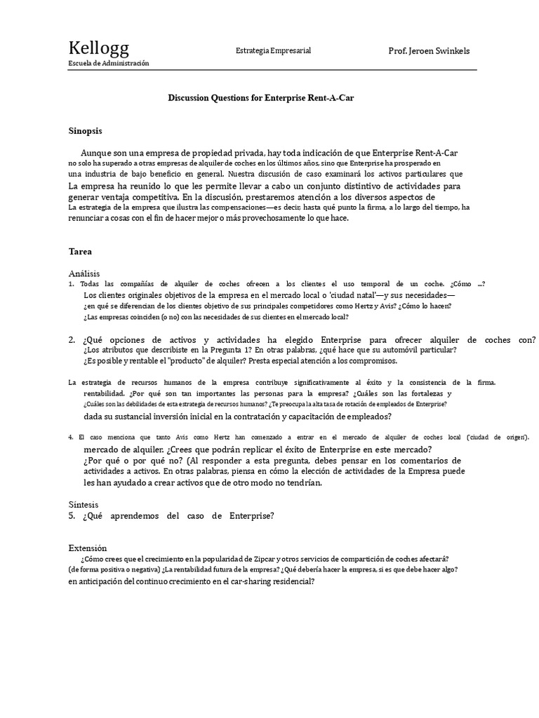 Preguntas de Discusión para Enterprise Rent-A-Car | PDF | Gestión de ...