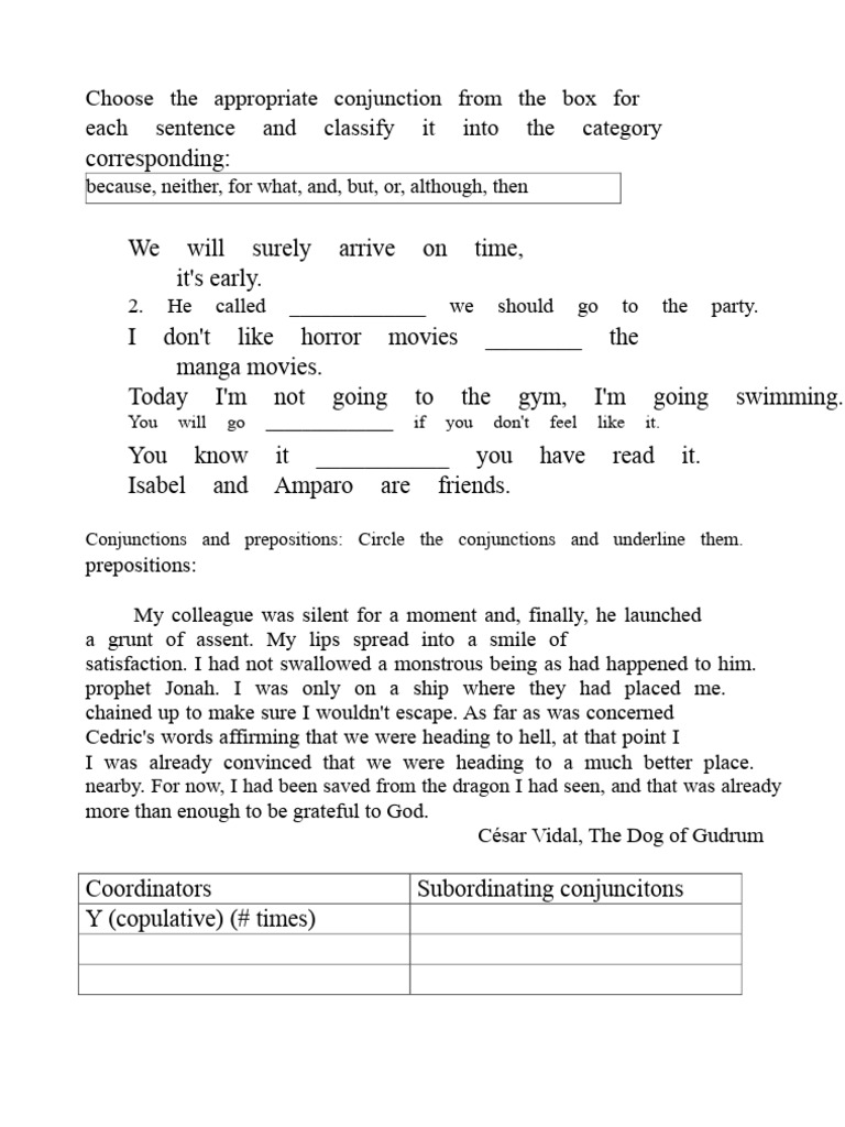 Exercise On Prepositions and Conjunctions | PDF