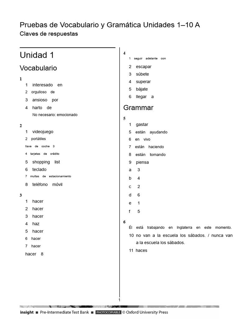 Vocabulario + Gramática 1-10 A Respuesta | PDF | Youtube | Facebook