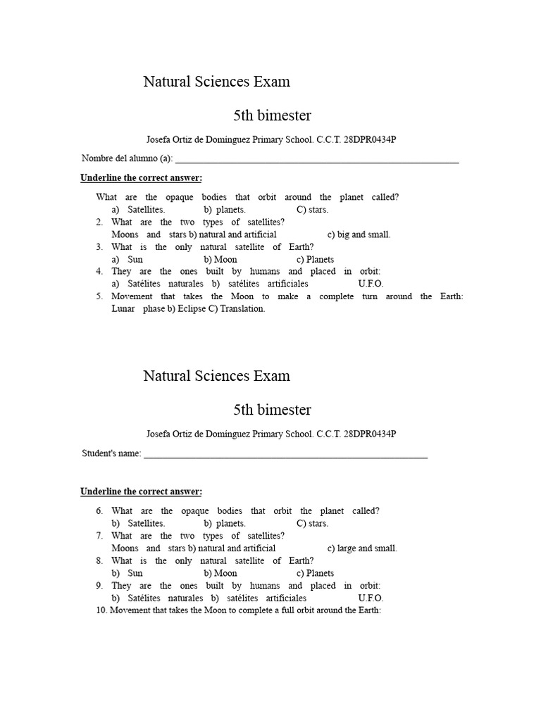 Natural Sciences Exam | PDF