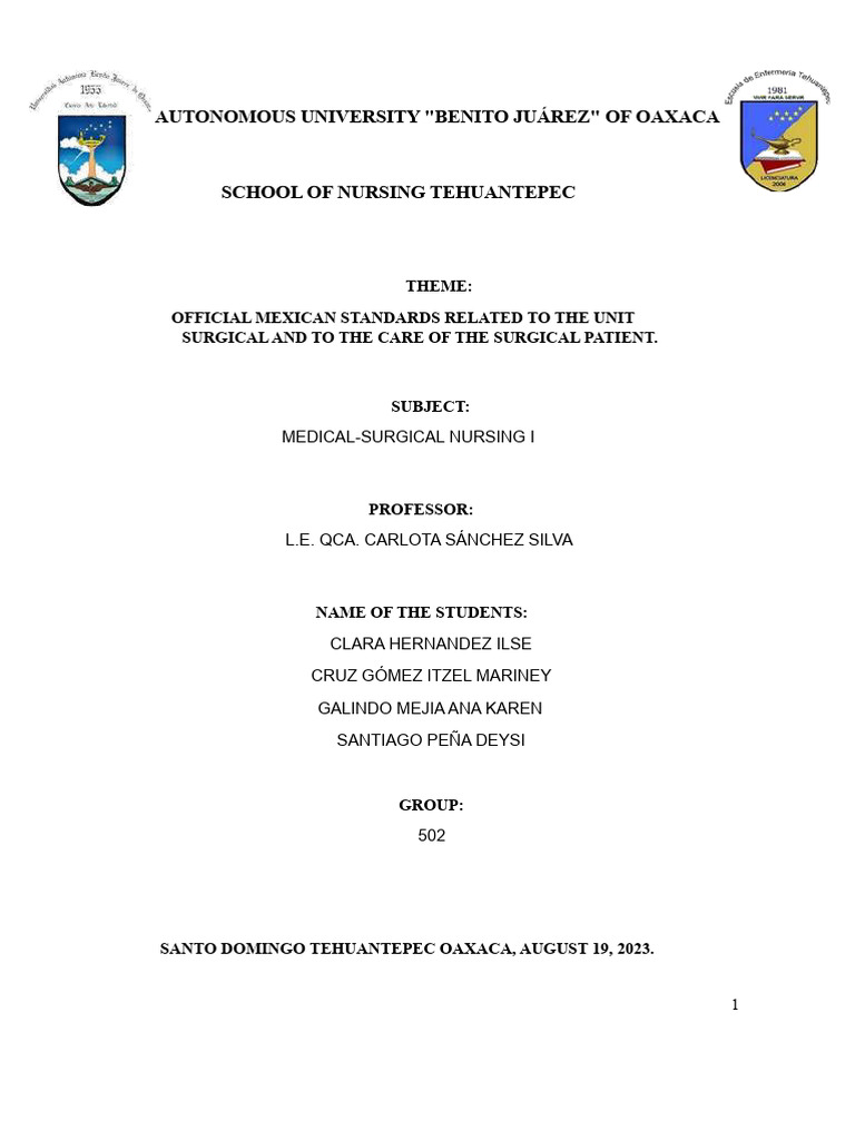Official Mexican Standards Related To The Surgical Unit and The Care of ...