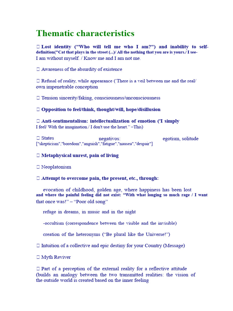 Thematic Characteristics | PDF | Poetry | Feeling