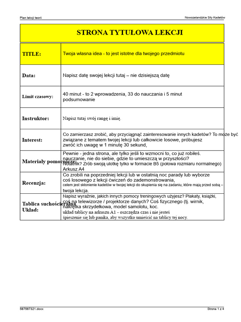Arkusz Pomocy Do Planowania Lekcji | PDF