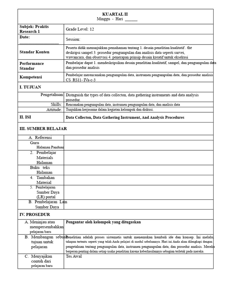 prac-1-Pengumpulan-Data-Instrumen-Pengumpulan-Data-Dan-Prosedur-Analisis | PDF