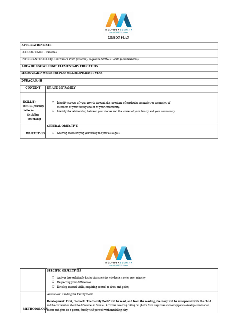 LESSON PLAN - Me and My Family | PDF | Psychological Concepts | Psychology