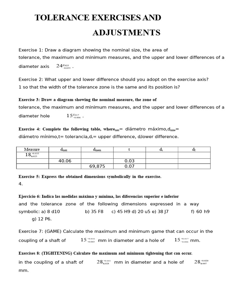 Exercises On Tolerances and Fits | PDF | Engineering Tolerance ...