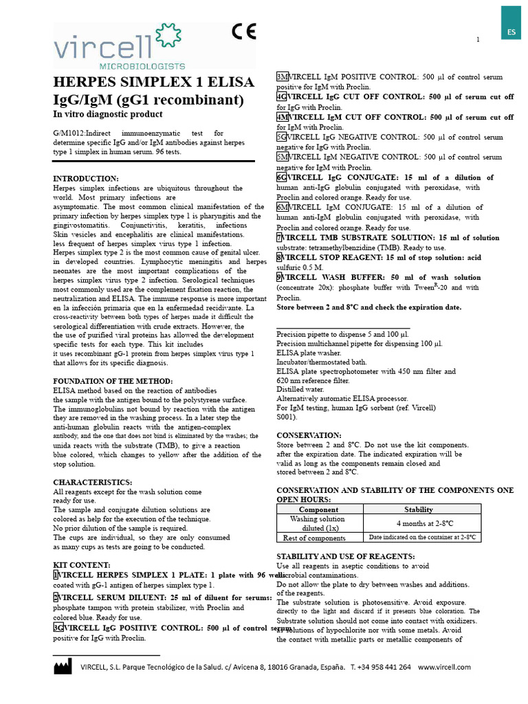 Herpes Simplex 1 ELISA Testing Kit | PDF | Elisa | Antibody